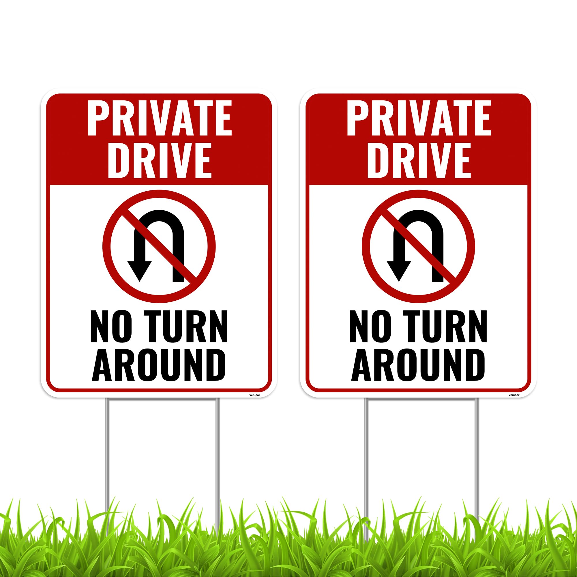 Amazon.com : Venicor 2PC Private Drive No Turn Around Sign with Metal ...