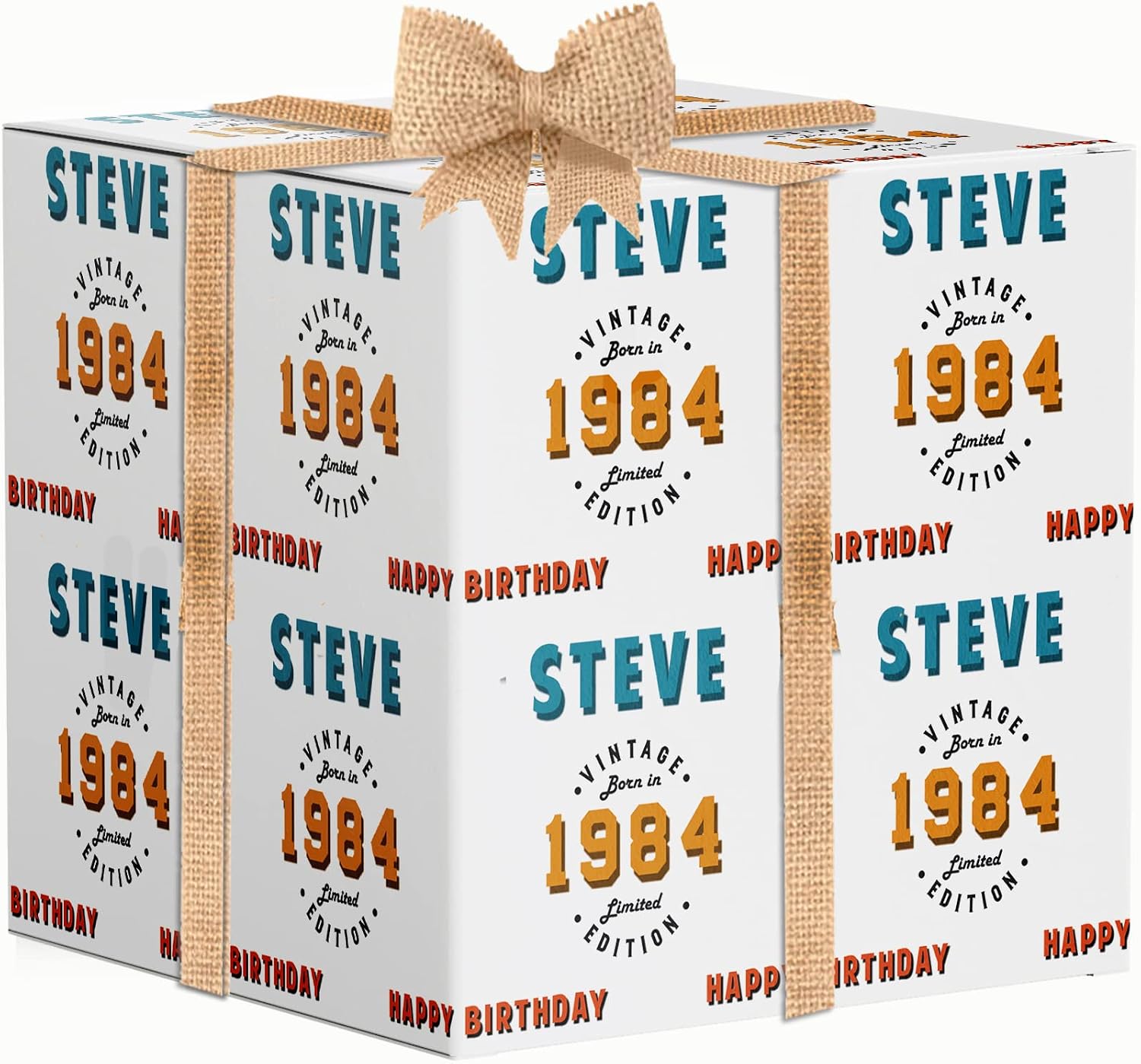 Vintage Born in Personalised Birthday Wrapping Paper With 2 Plain Tags ...