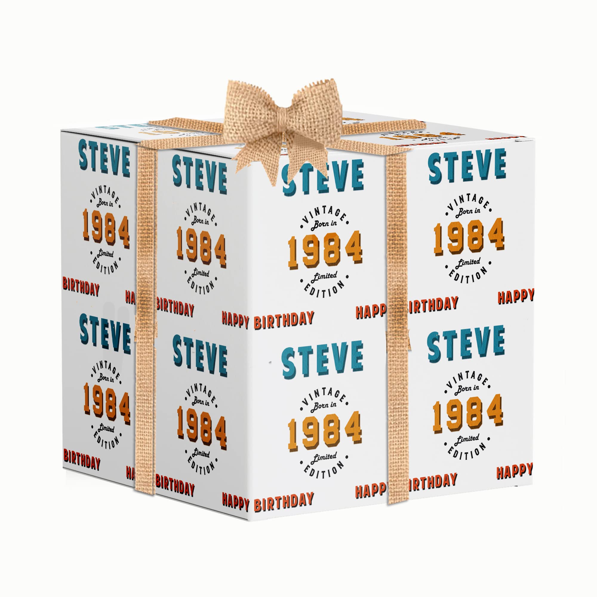 Vintage Born in Personalised Birthday Wrapping Paper With 2 Plain Tags ...