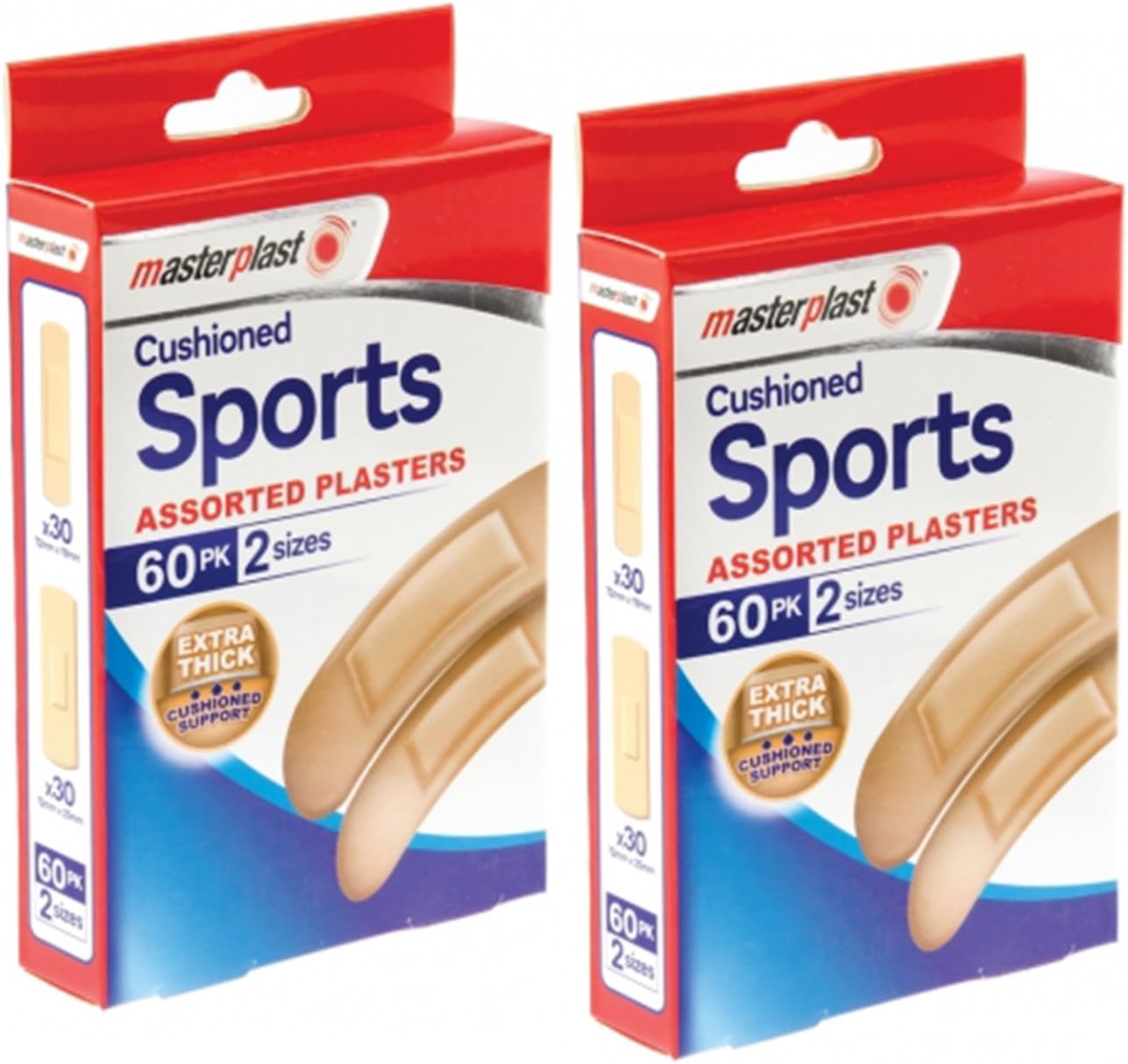2 x MasterPlast Cushioned Sports Assorted Plasters 60 Pk, 2 Sizes ...