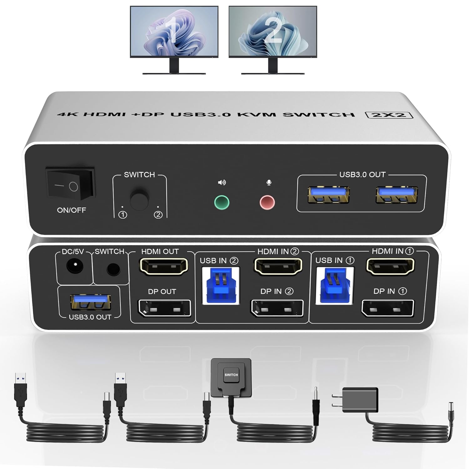 Amazon.com: USB 3.0 Dual Monitor KVM Switch 4K@60Hz HDMI+Displayport ...