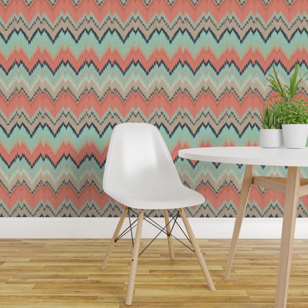 Mint And Coral Chevron Background