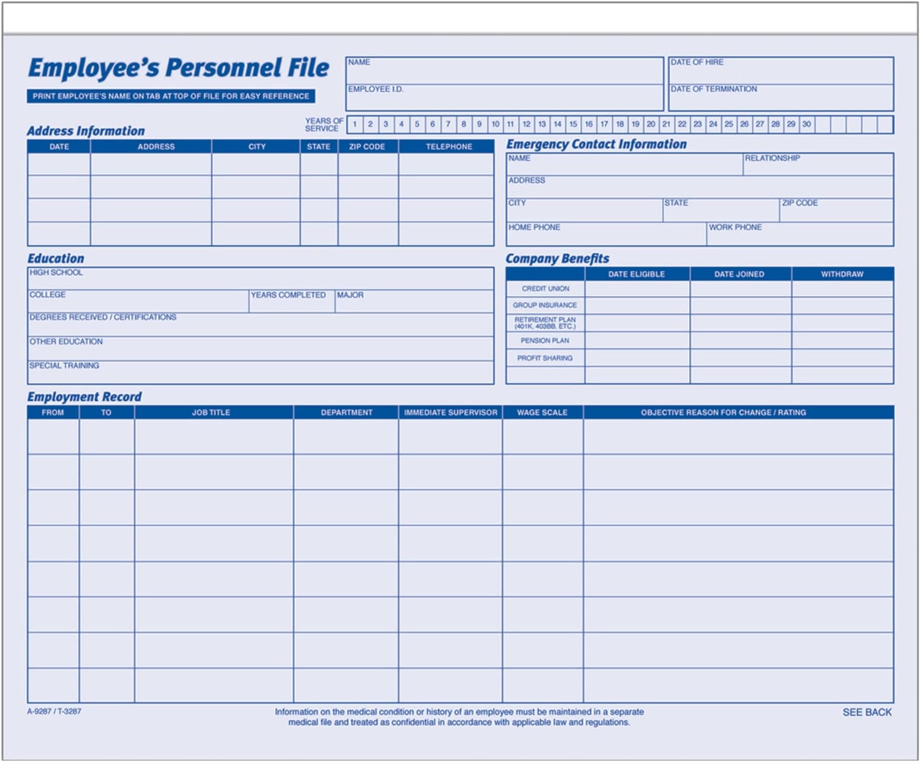Adams Employees Personnel File Folder, Heavy Card Stock, 11-3/4 x 9-1/2 ...