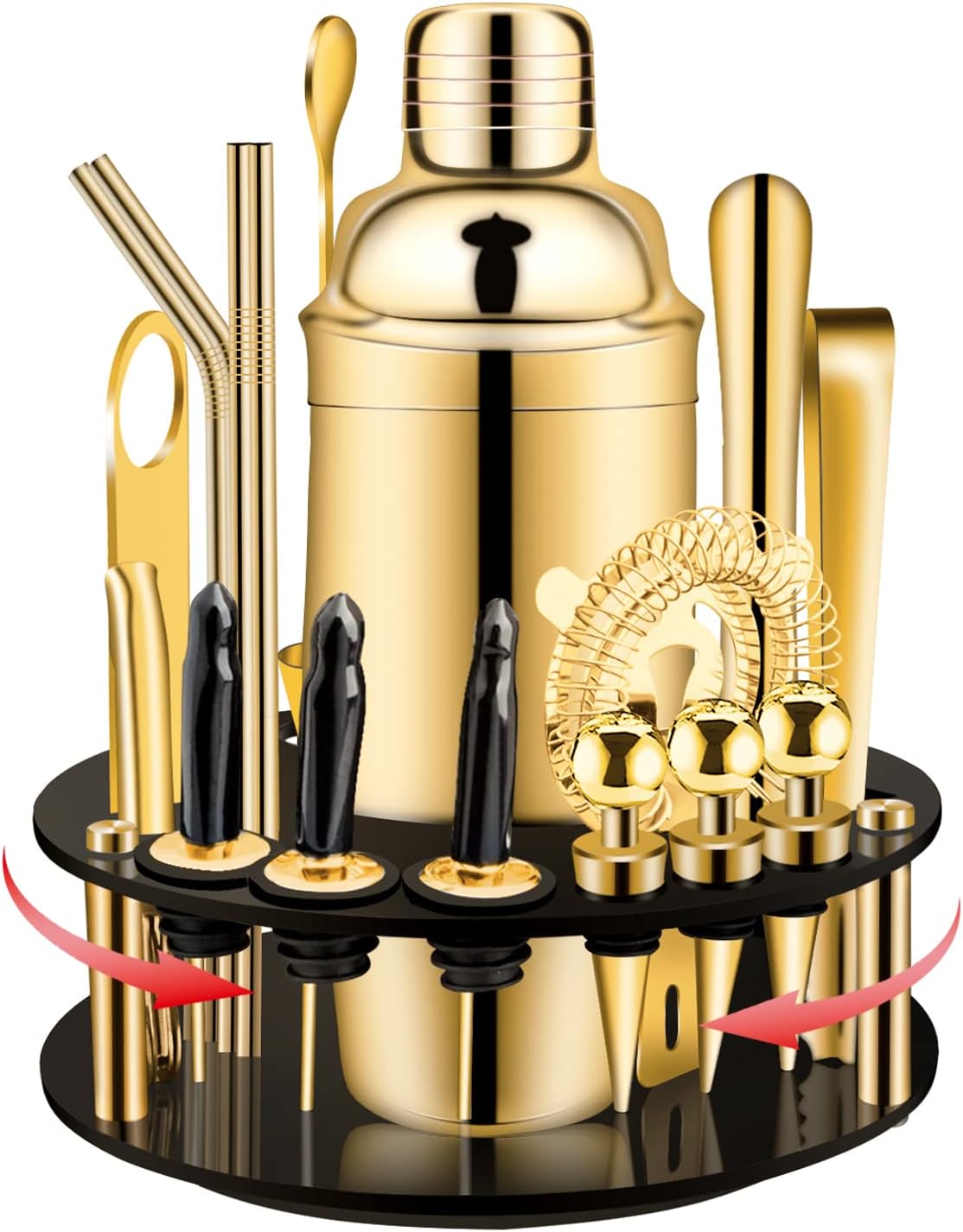 Amazon.com: X-cosrack 19-Piece Bar Set,Gold Cocktail Shaker Set for ...