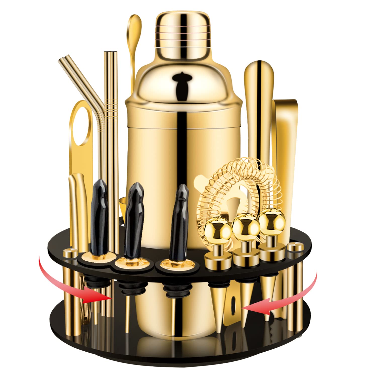X-cosrack 19-Piece Bar Set,Gold Cocktail Shaker Set for Drink Mixing ...