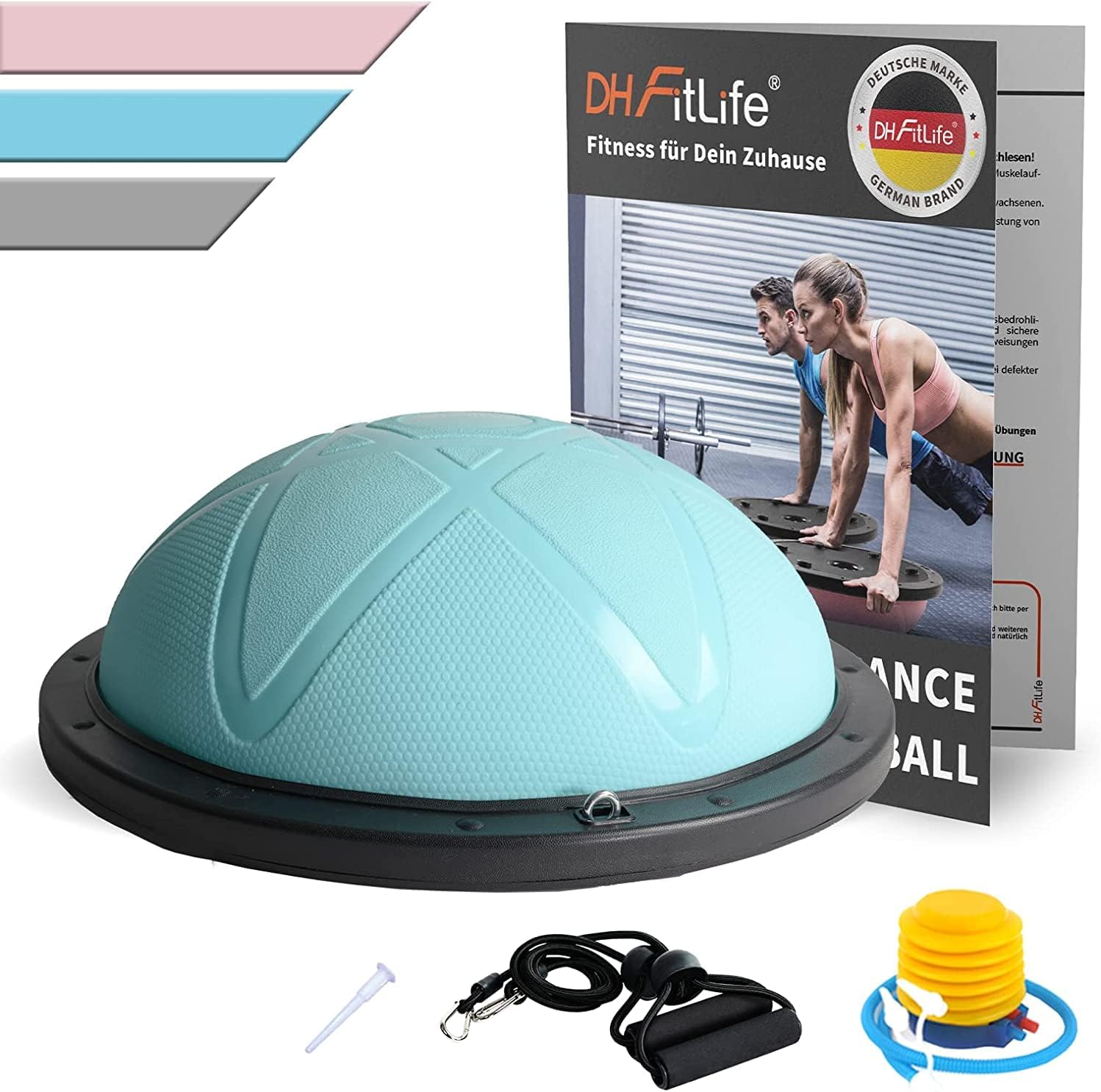 DH FitLife Balance Ball, Yoga Balance Ball Φ60 x 22 cm fino a 200 kg, mezza palla da ginnastica ...