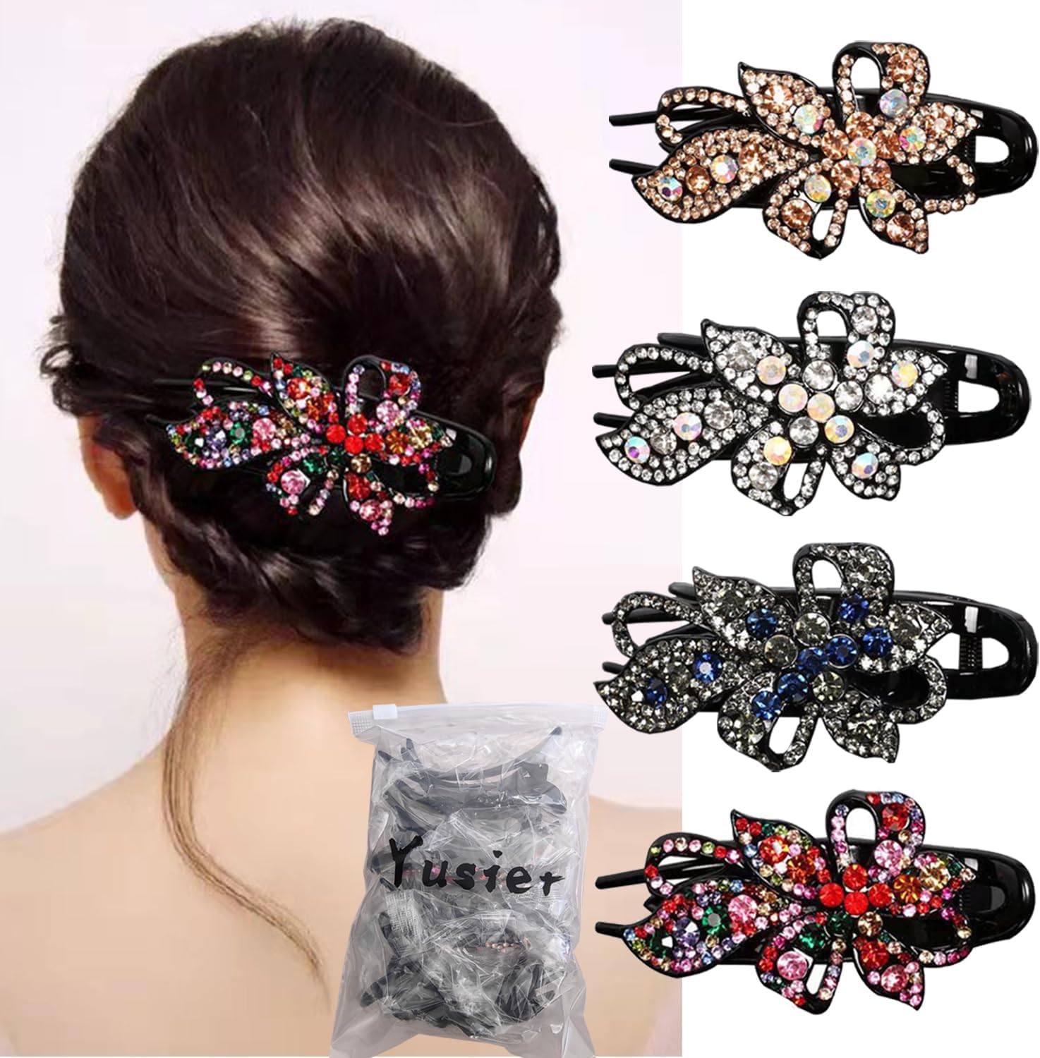 Amazon.com : Yusier 4pcs Sparkling Rhinestone Duckbill Clips Decorative ...