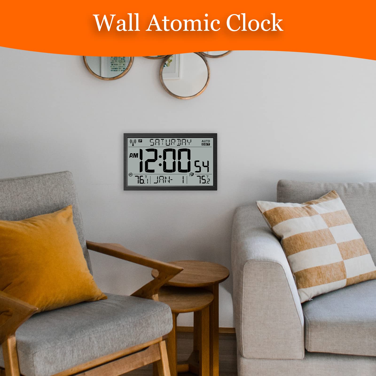 Indoor Wall Clock Wall Clock Atomic With Indoor Outdoor Temperature ...