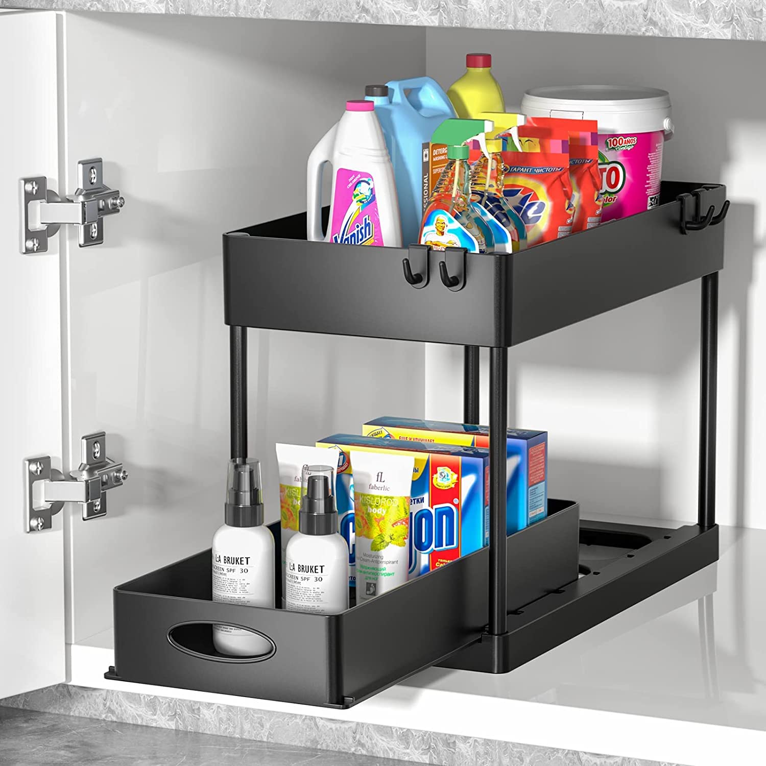2 Tier Sliding Cabinet Basket Organizer Drawer Multi Purpose Under ...