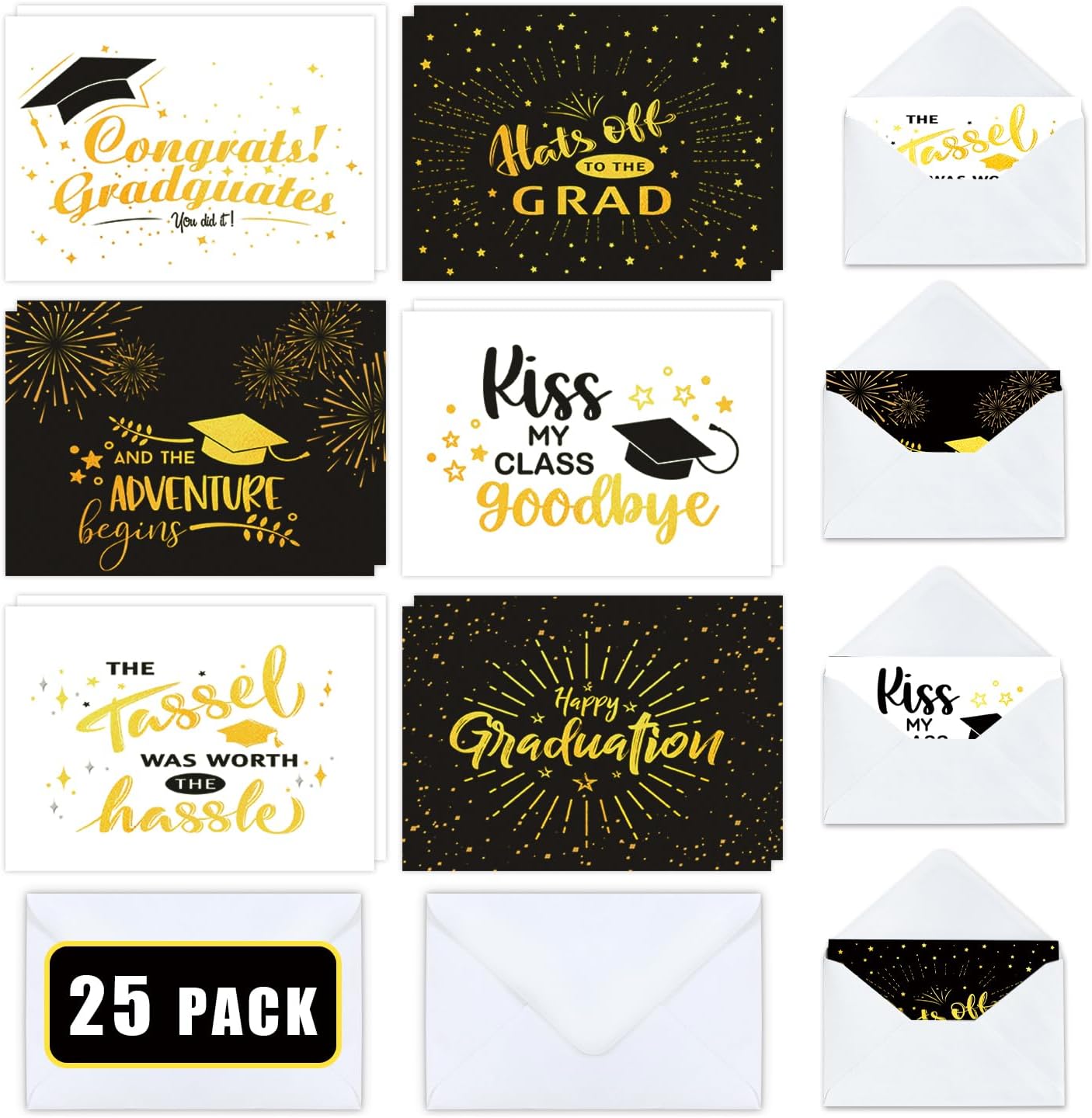 Amazon.com : PARTYWIND 25 Pack Gold Foil Graduation Cards 2025 with ...