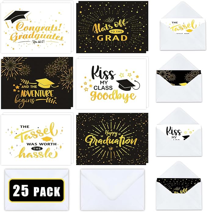 Amazon.com : PARTYWIND 25 Pack Gold Foil Graduation Cards 2025 with ...