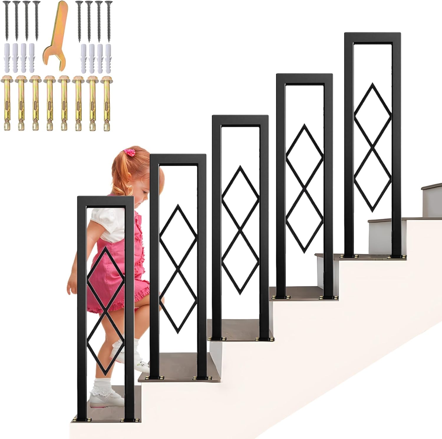 CQAEBK U-Shaped Stair Handrail, Black Wrought Iron Hand Rails ...