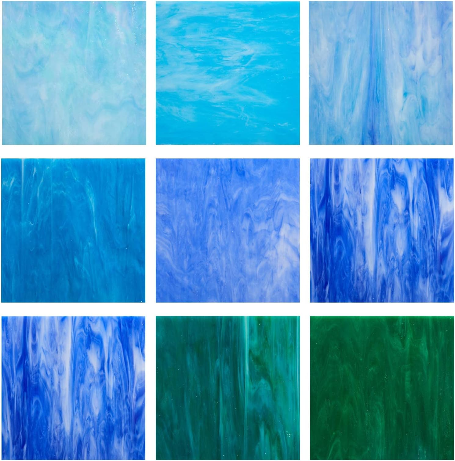 Amazon.com: MaxGrain 6x6 inch Stained Glass Sheets Blue Variety Mixed ...
