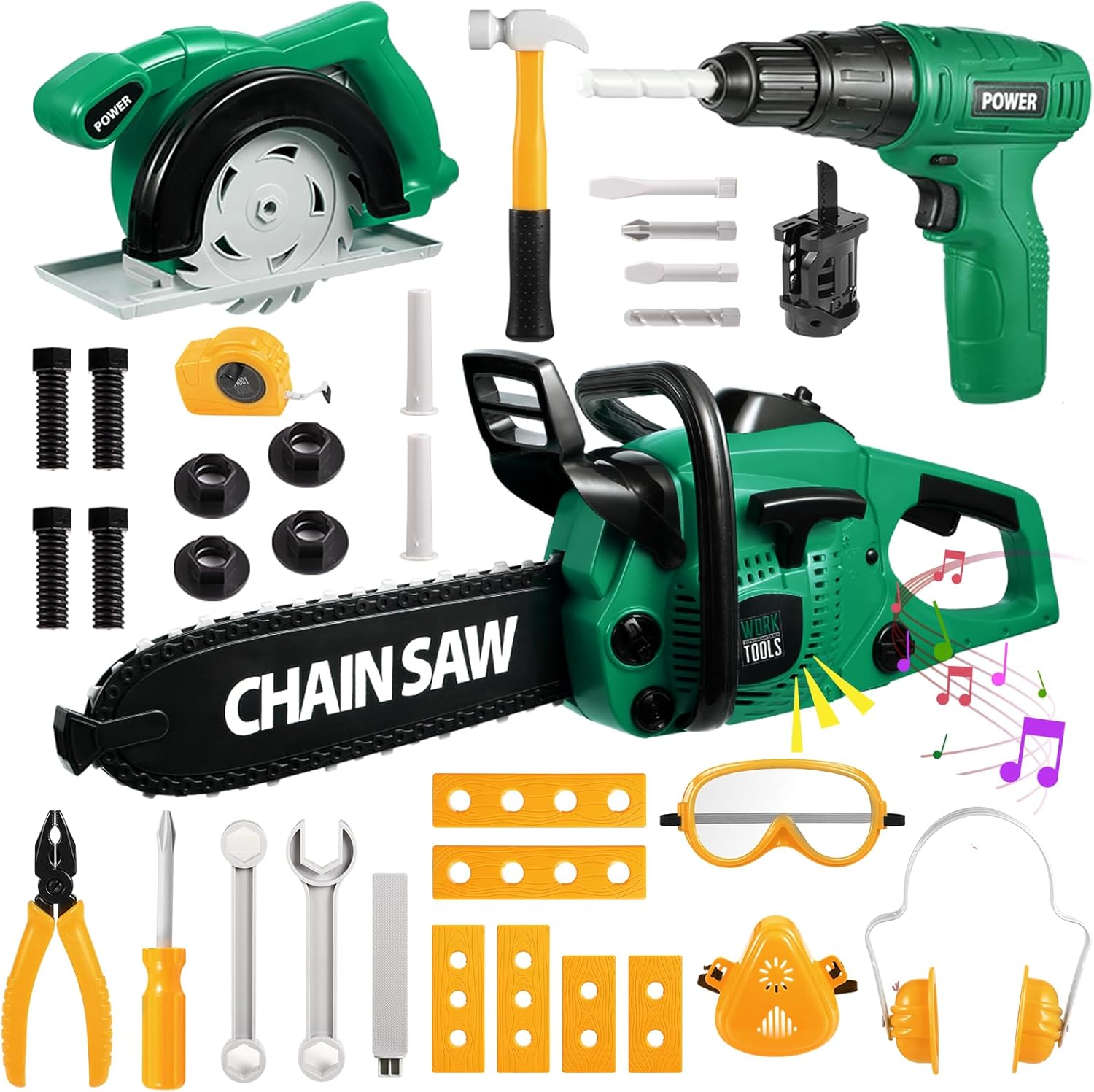 Amazon.com: Vextronic Kids Tool Set 36 PCS with Electric Toy Chainsaw ...