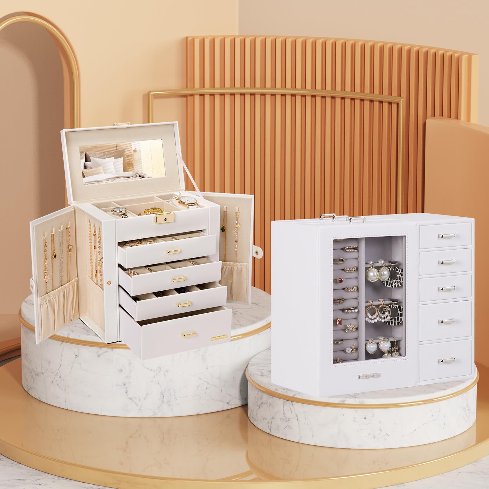 Amazon.com: Homde Jewelry Boxes Bundle: Synthetic Leather Box+ Large ...