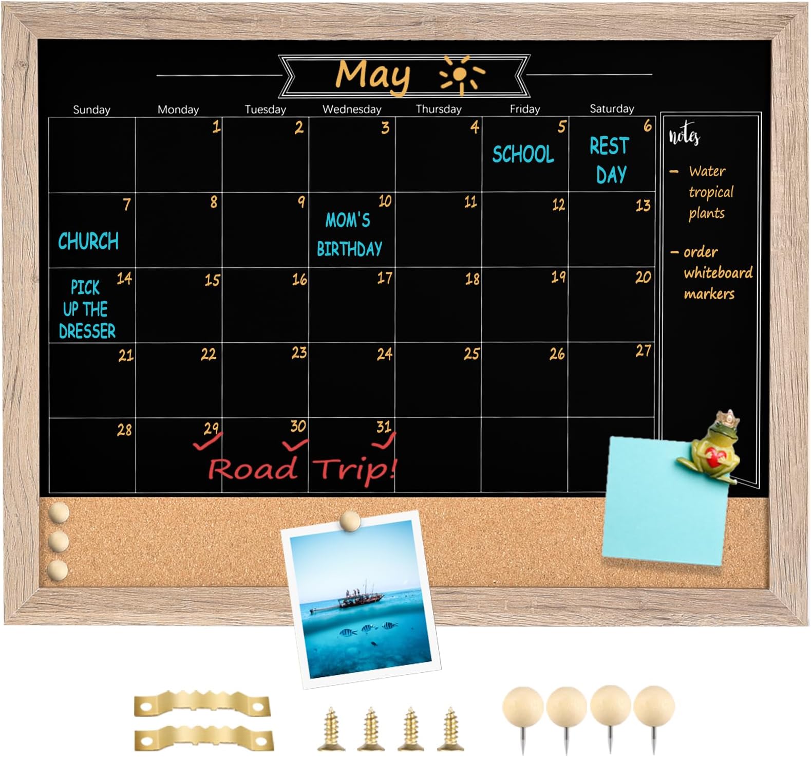 Amazon.com : TORASO Magnetic Chalkboard Calendar & Corkboard, 18" x 22 ...