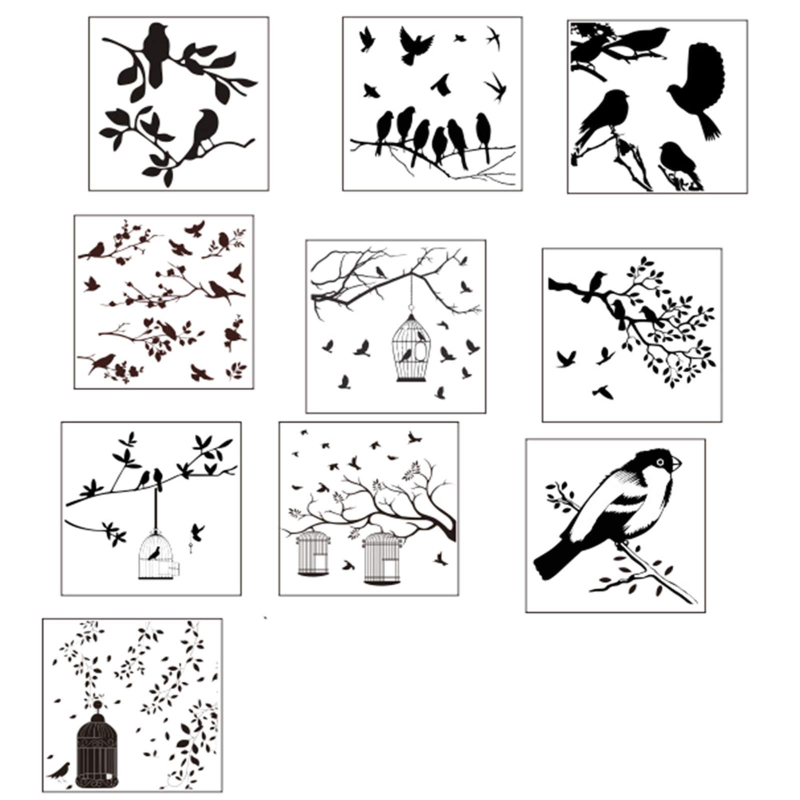 Buy 10 Pieces Birds Stencils Bird Tree Branches Stencil Flying Bird ...