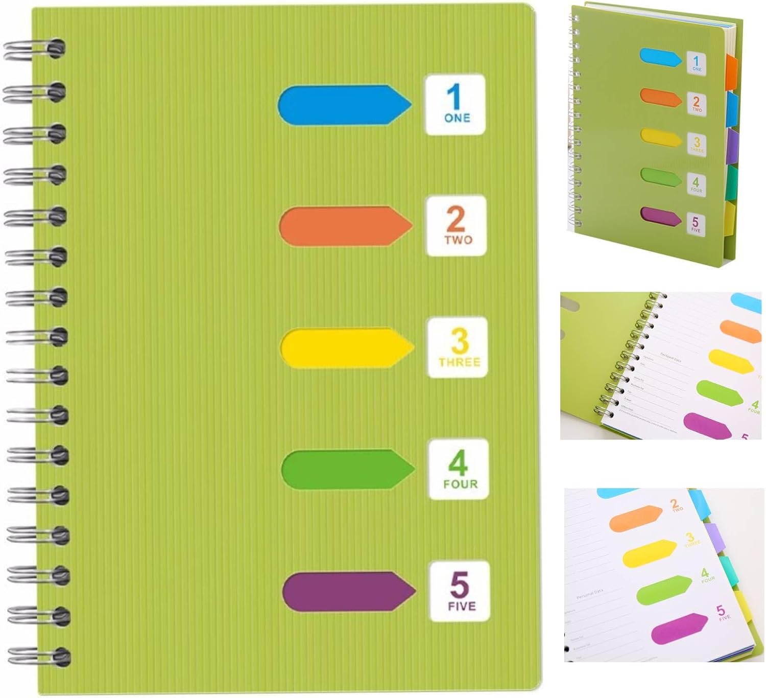 Amazon.com : 5 Subject Spiral Notebook Lined Spiral Journal Notebook 5 ...