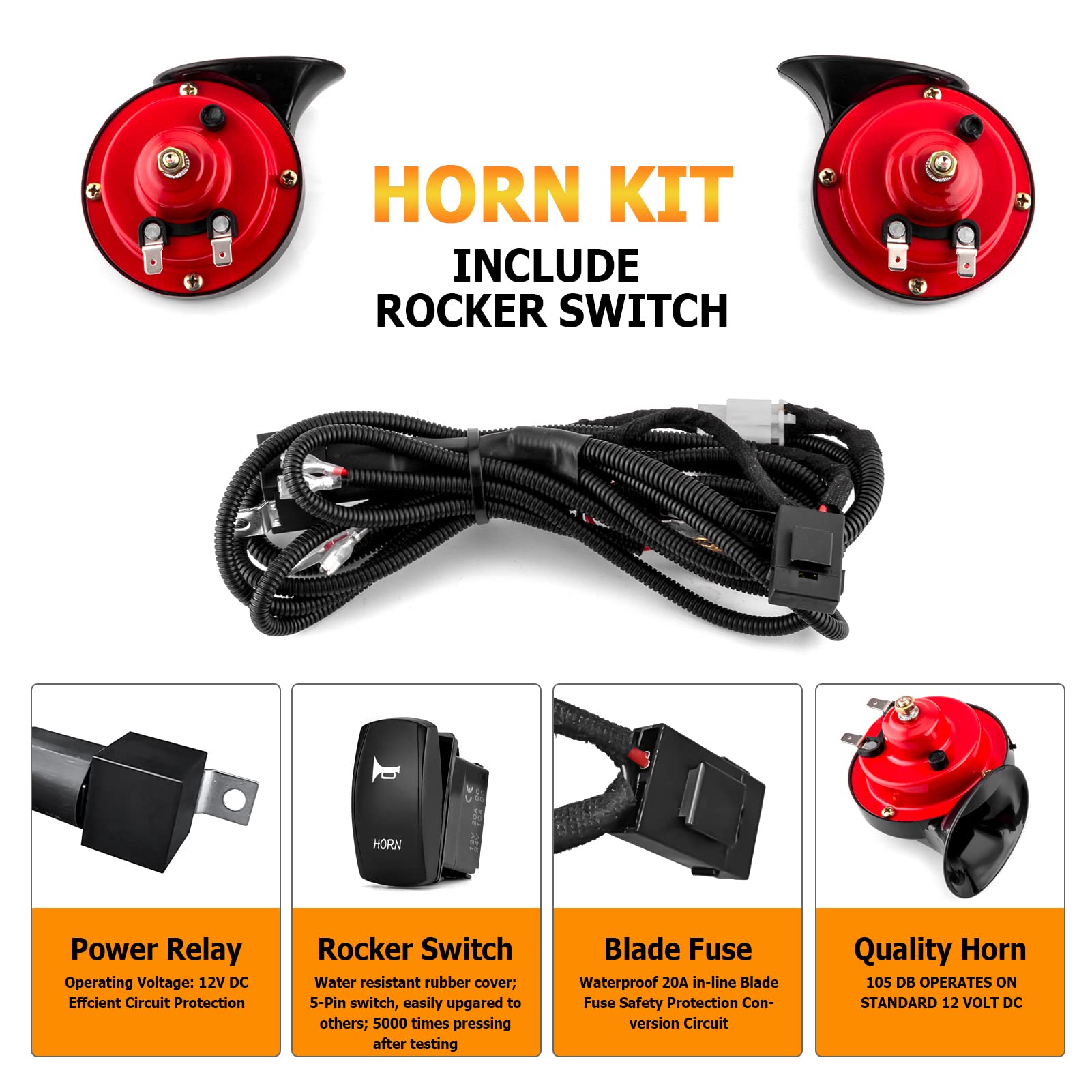 WeiSen 2 Pack UTV/ATV 12V Horn Kit with Rocker Switch Waterproof ...