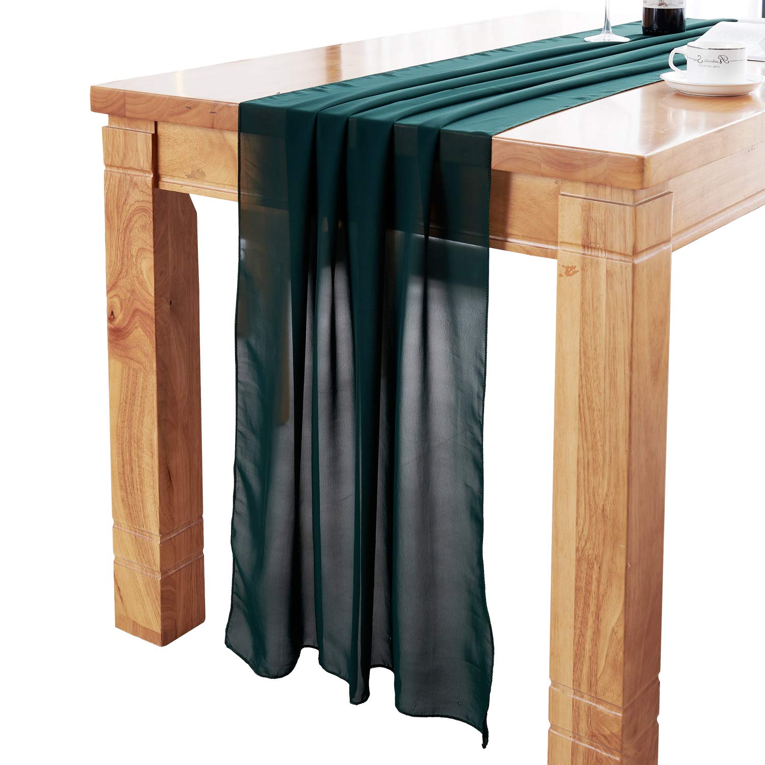 DELOVO Dark Green Table Runner Chiffon Fabric Sheer 27X120 inches Long ...