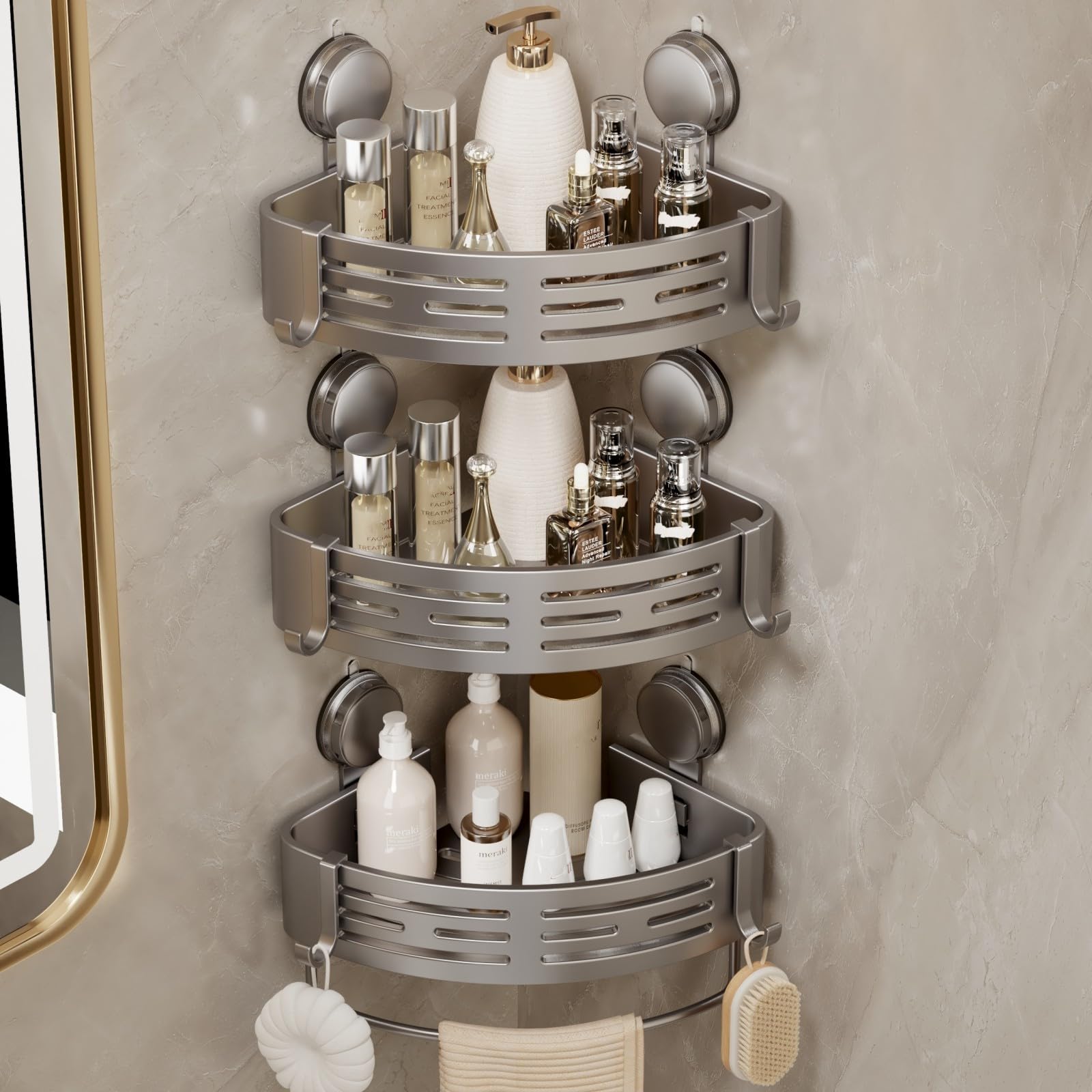 Amazon.com: VOLPONE Corner Shower Caddy Suction Cup Shower Shelf Corner ...