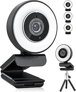 Computer Web Camera HD Webcam 4k 30fps With Adjustable Ring Light And ...