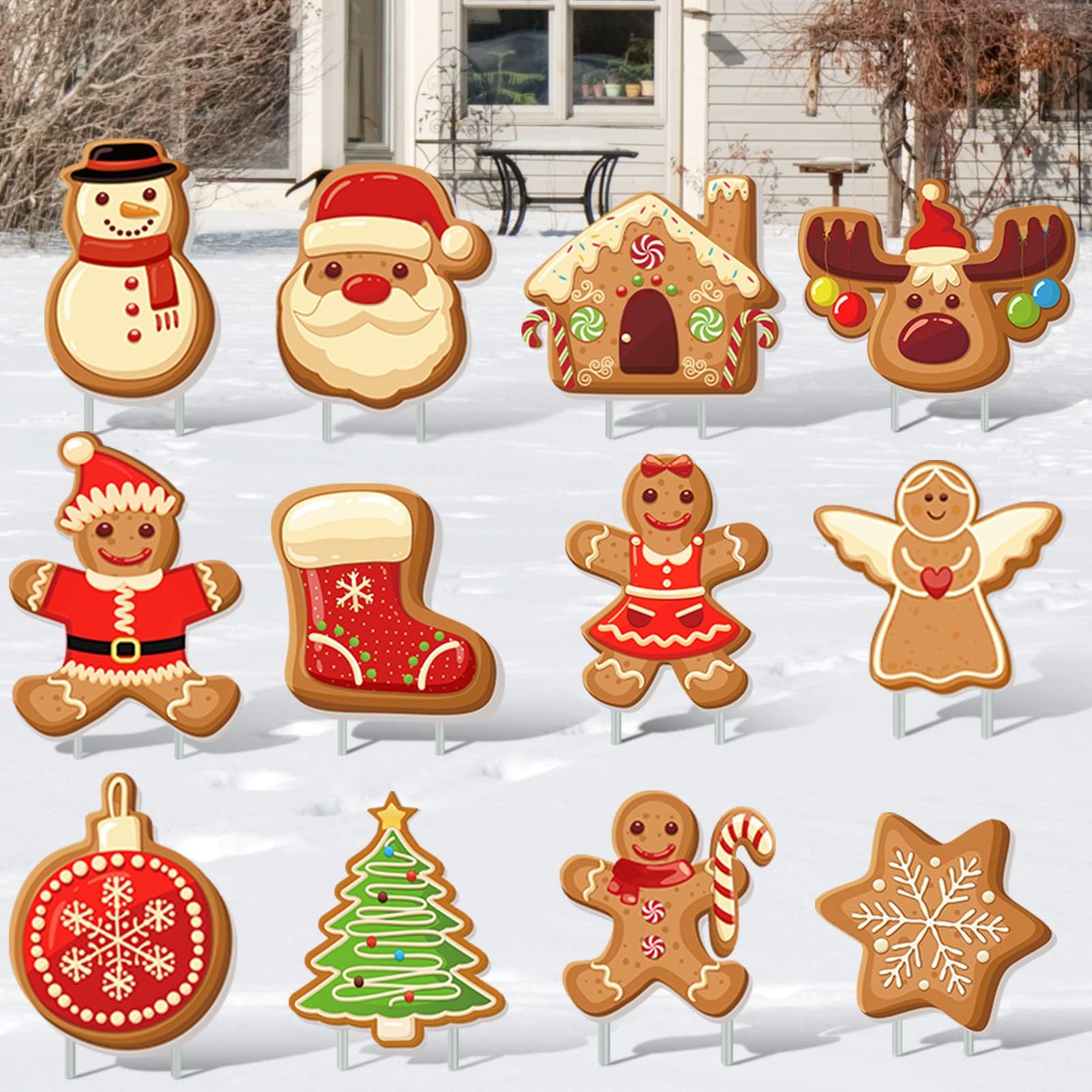 Amazon.com : BBTO 12 Pcs Christmas Gingerbread Man Yard Signs with ...