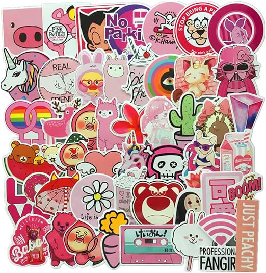 Amazon.com: 50-Pcs PVC Stickers Vinyl Cute Pink Laptop Car Decals ...