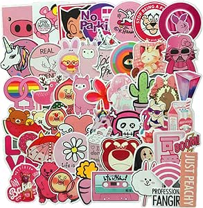 Amazon.com: 50-Pcs PVC Stickers Vinyl Cute Pink Laptop Car Decals ...