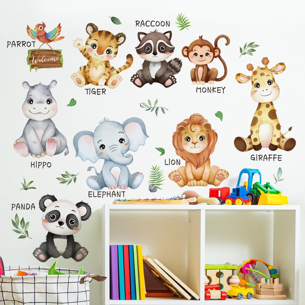 Amazon.com: Runtoo Safari Animals Wall Decals Elephant Giraffe Monkey ...