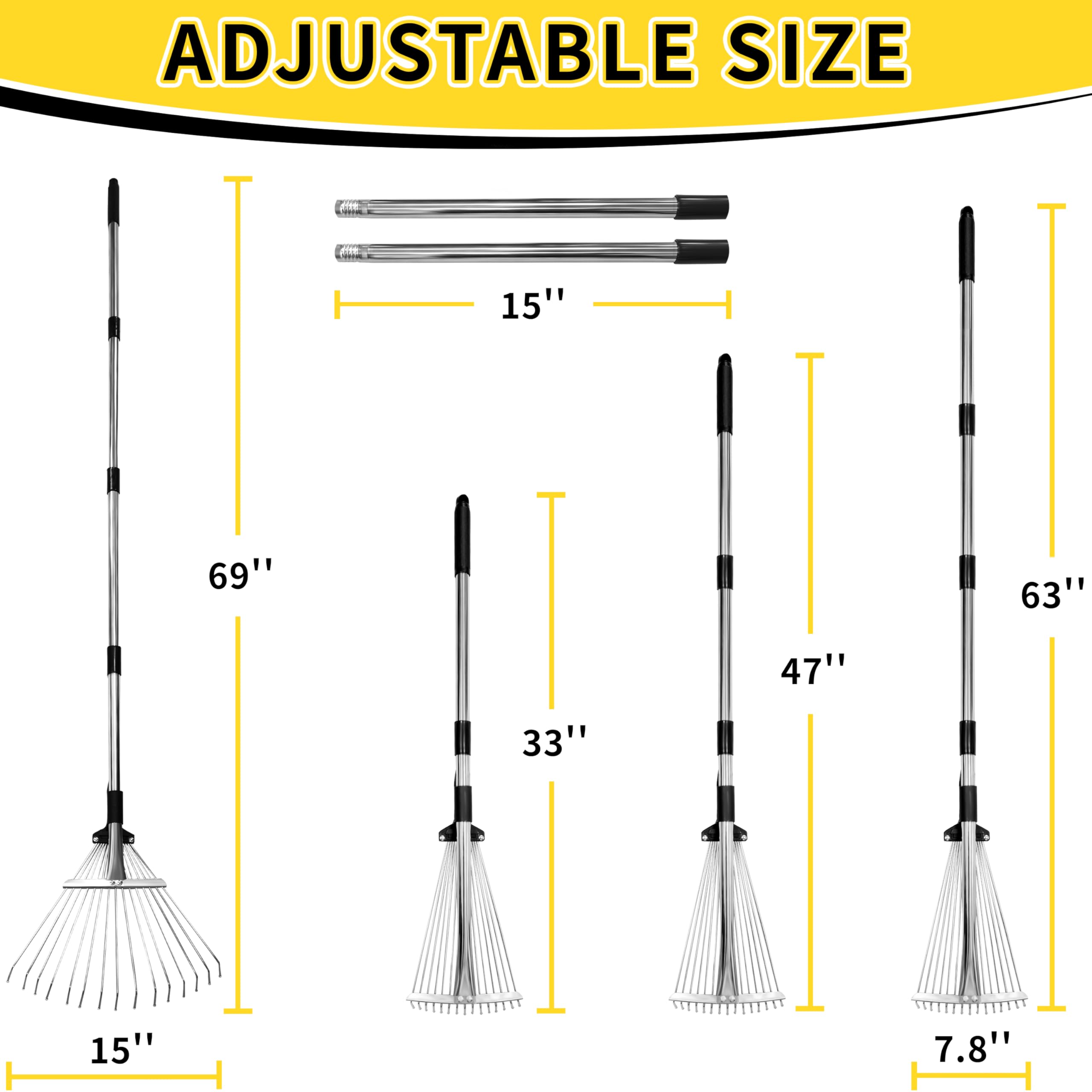 Snapklik.com : Garden Rake For Leaves,Heavy Duty Metal Adjustable Leaf ...