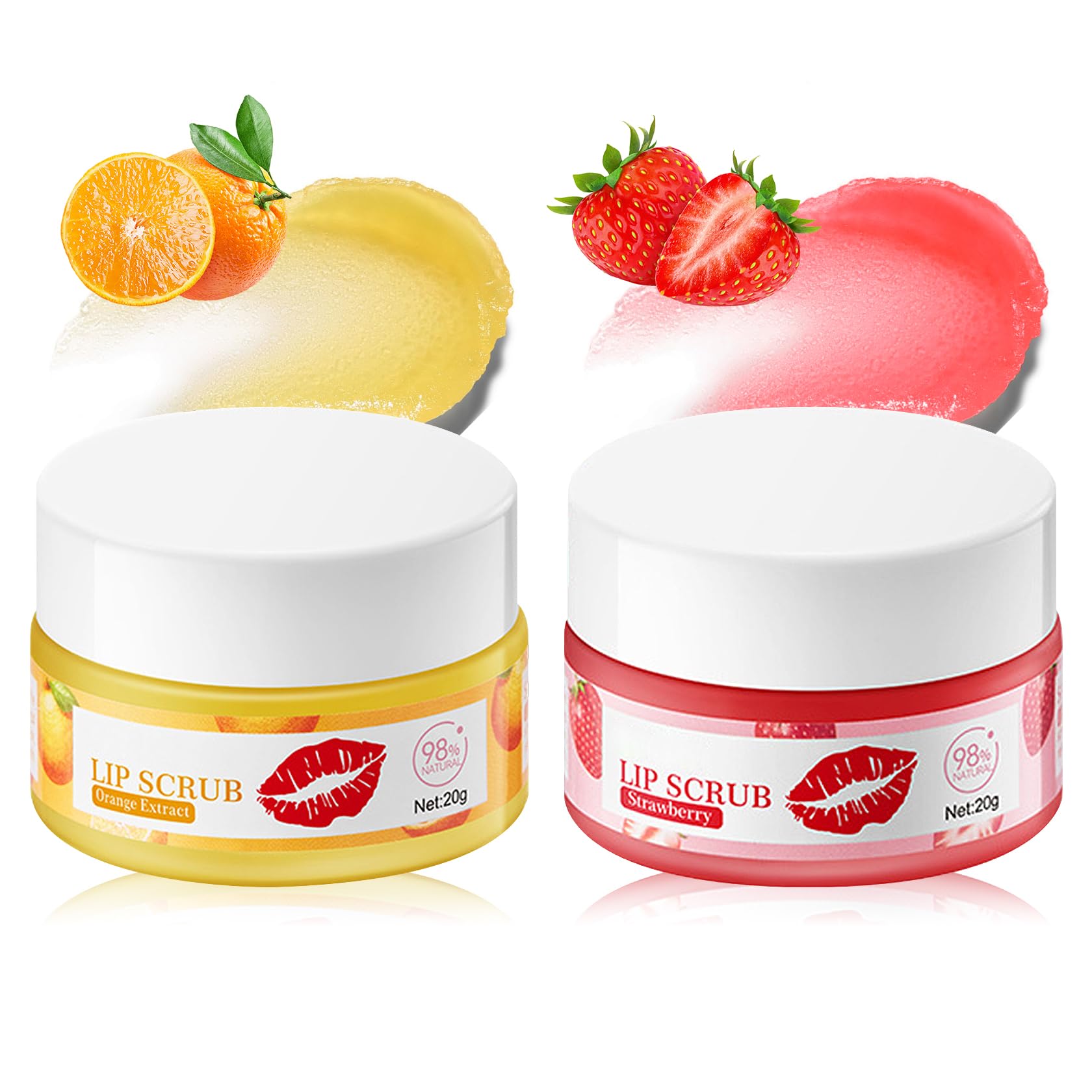 Amazon.com : 2 Pack Strawberry Orange Lip Scrub Set, Long Lasting ...