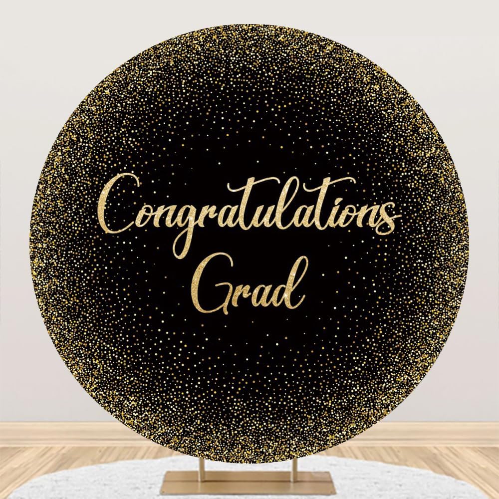 Amazon.com : Congratulations Grad Round Backdrop Cover Black and Gold ...