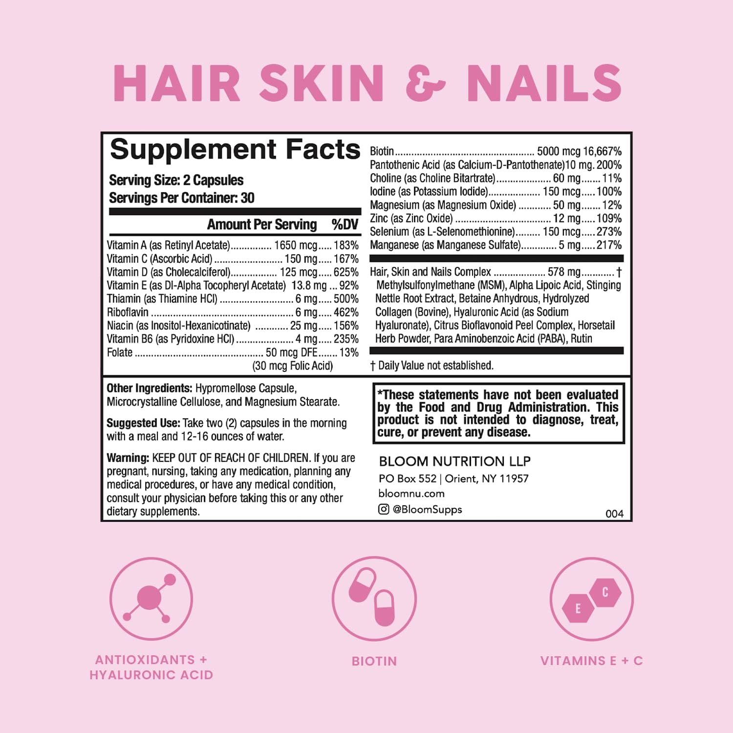 Bloom Nutrition HSN Capsules - Hair, Skin, and Nails Nepal | Ubuy