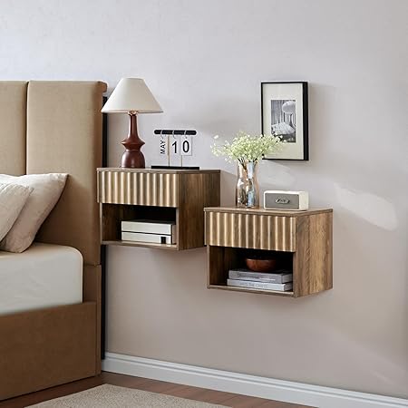 Amazon.com: BuildHom Floating Nightstand with Fluted Drawer - Modern ...