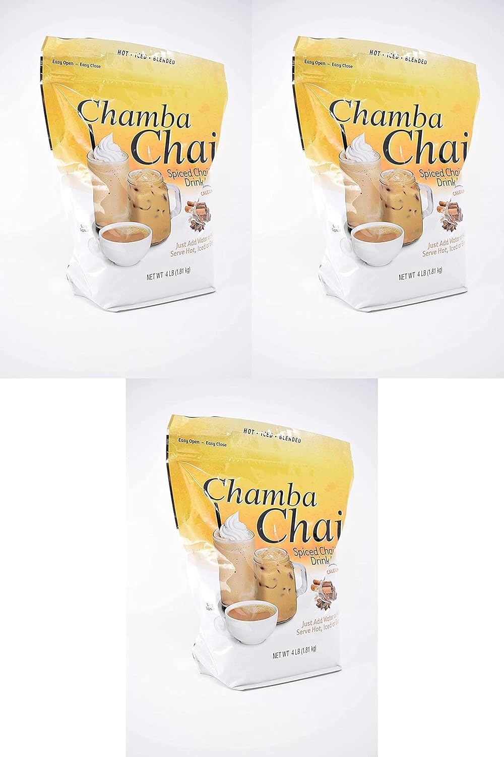 Amazon.com: Chamba Chai תערובת משקה צ'אי לאטה מתובל (שקית ניתנת לסגירה חוזרת) סט של 3
