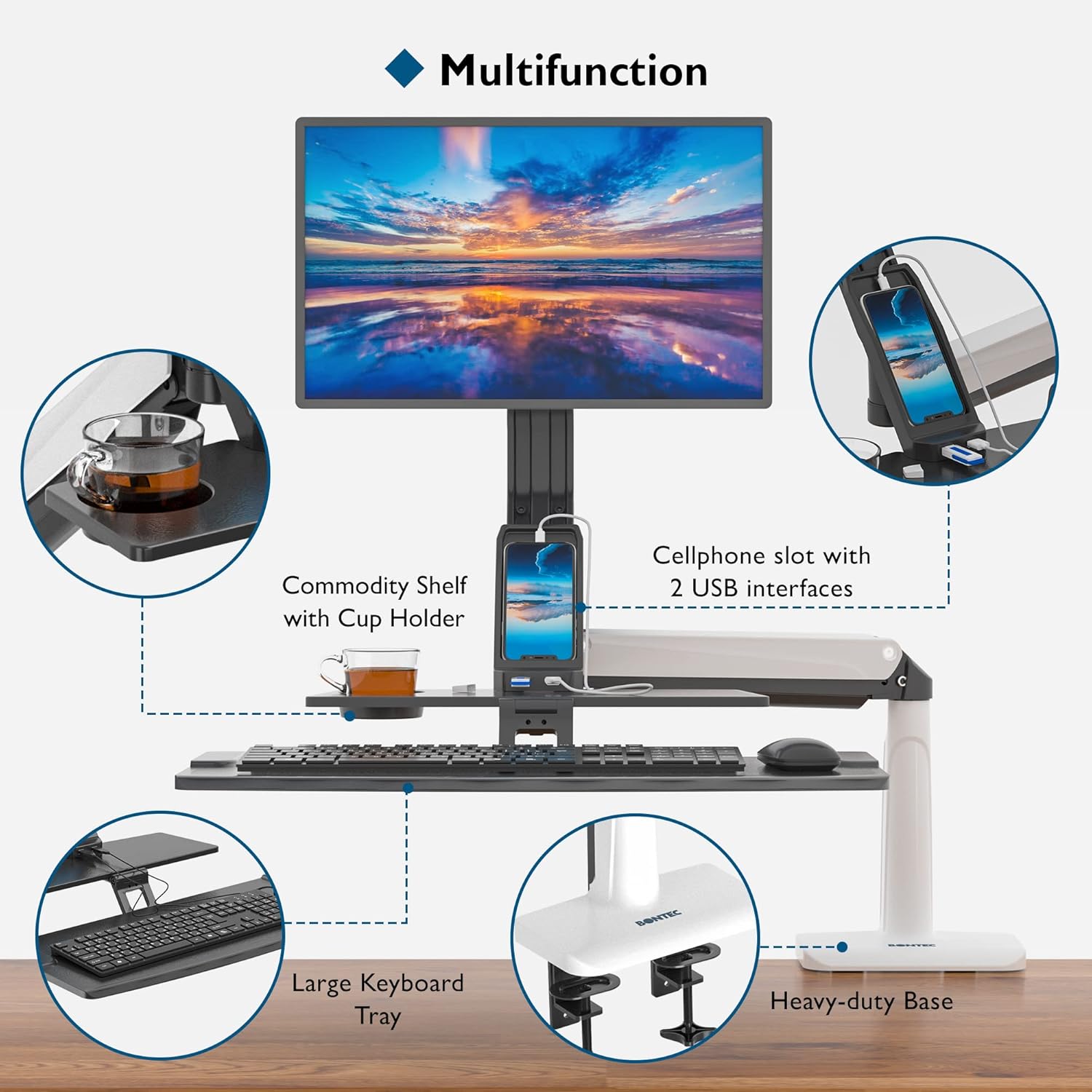 Buy BONTEC Single Monitor Sit-Stand Workstation Desk with Arm Suspended ...