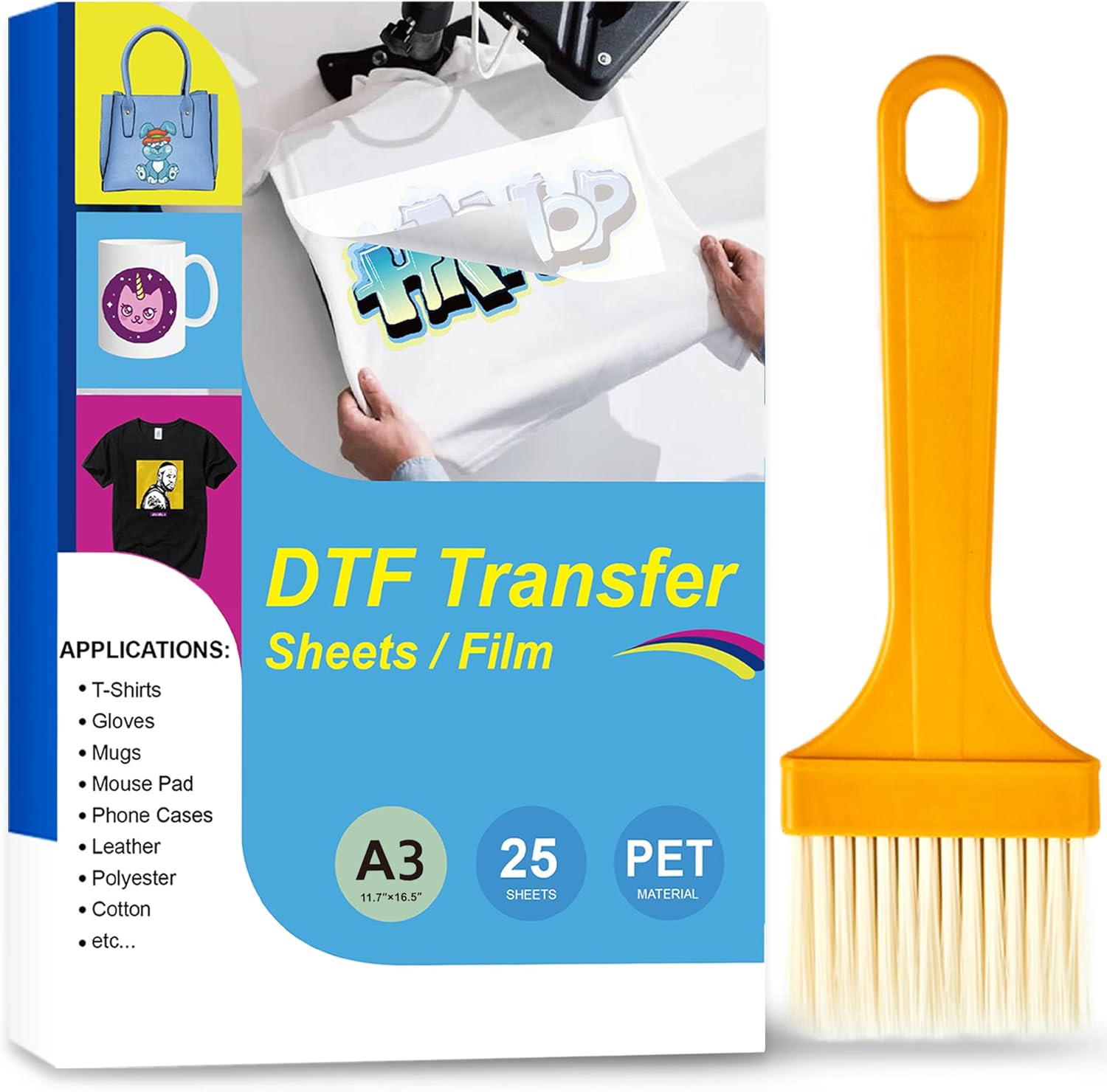 Amazon.com: DTF Transfer Film with Brush - 25 Sheets A3/11.7 x 16.5 ...