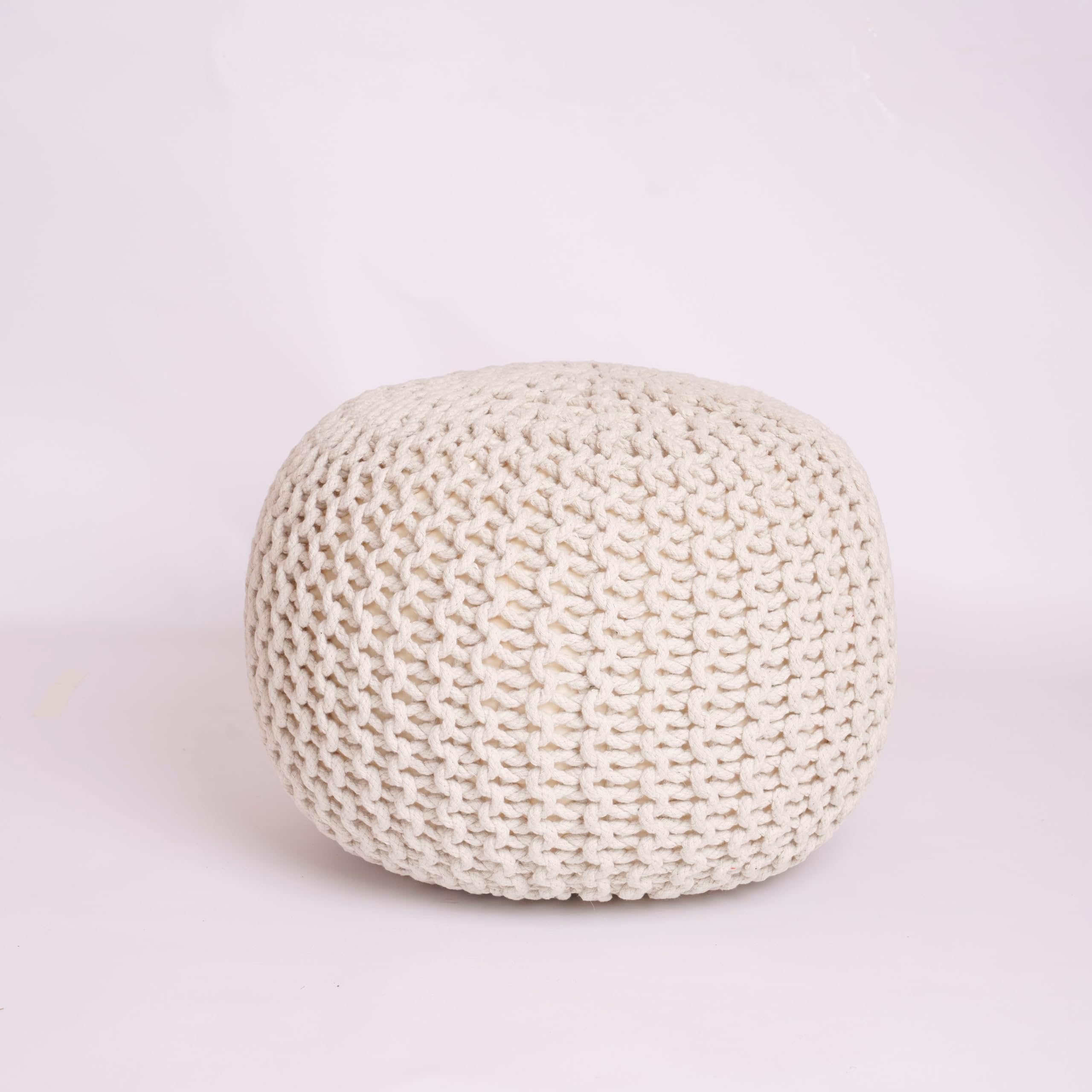 EXQUIZIT HOME Knitted Round Pouffe Foot Stool Ottoman Large 100% Cotton ...