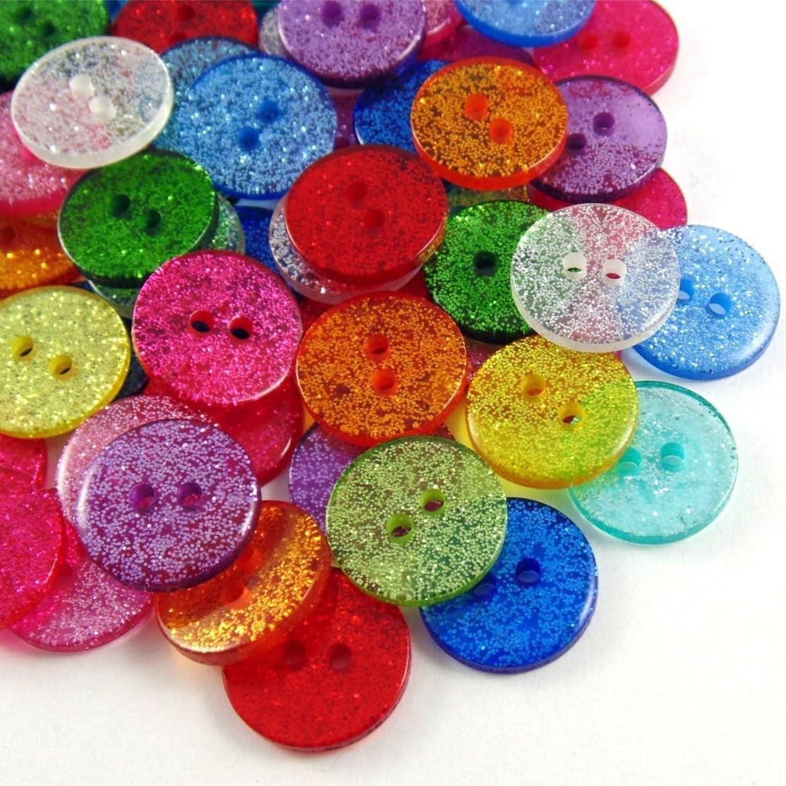 Amazon.com: 100pcs 15mm Mixed Glitter Resin Buttons Round Sparkling 2 ...