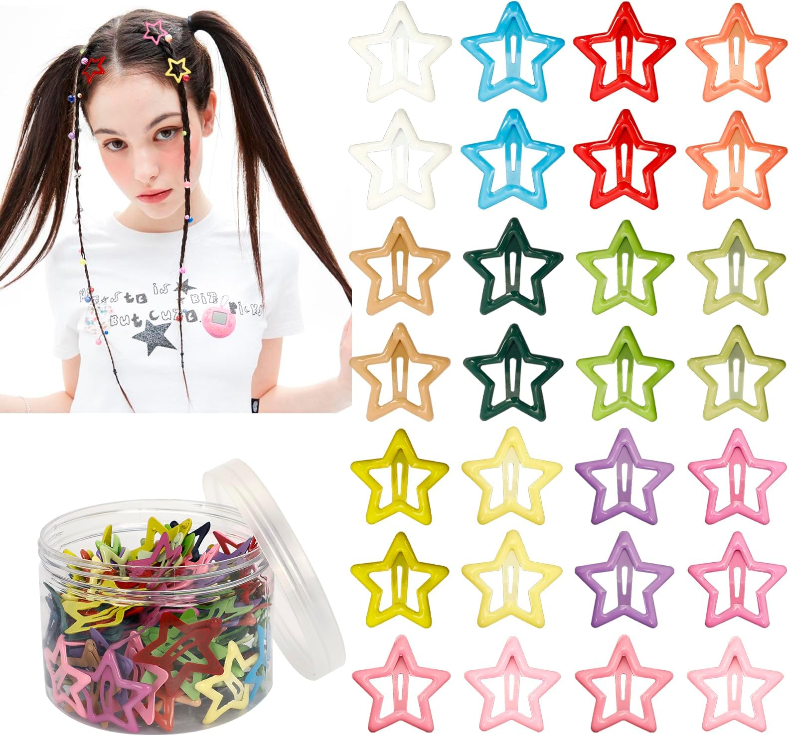 Amazon.com : Pinksee 12 Pcs Metal Snap Hair Clips Star Hair Barrettes ...