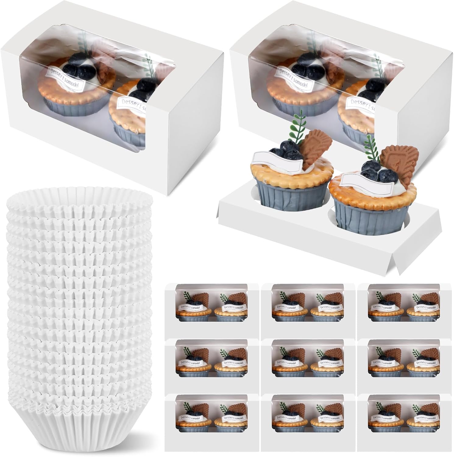 Amazon.com: Norme 50 Pcs 2 Cavity Cupcake Boxes and 200 Pcs Baking Cups ...