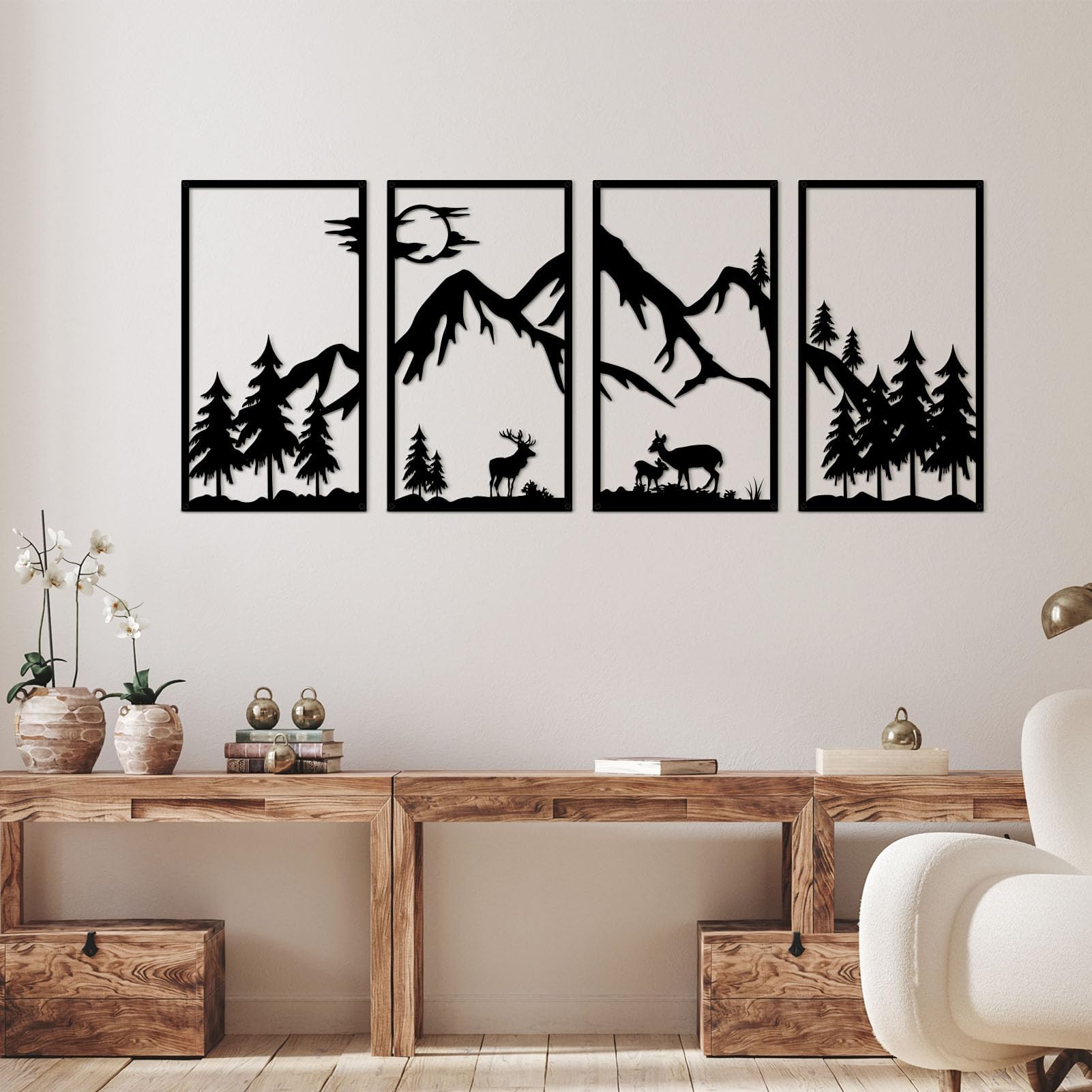 Amazon.com: DUOOLN 4 Pcs Mountain Scene Metal Wall Decor, Black Line ...