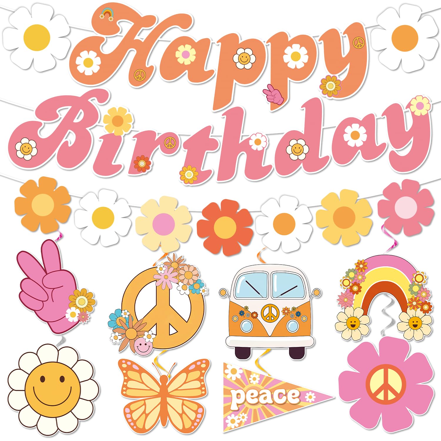 Amazon.com: Groovy Birthday Decorations Banner and Hanging Swirls ...