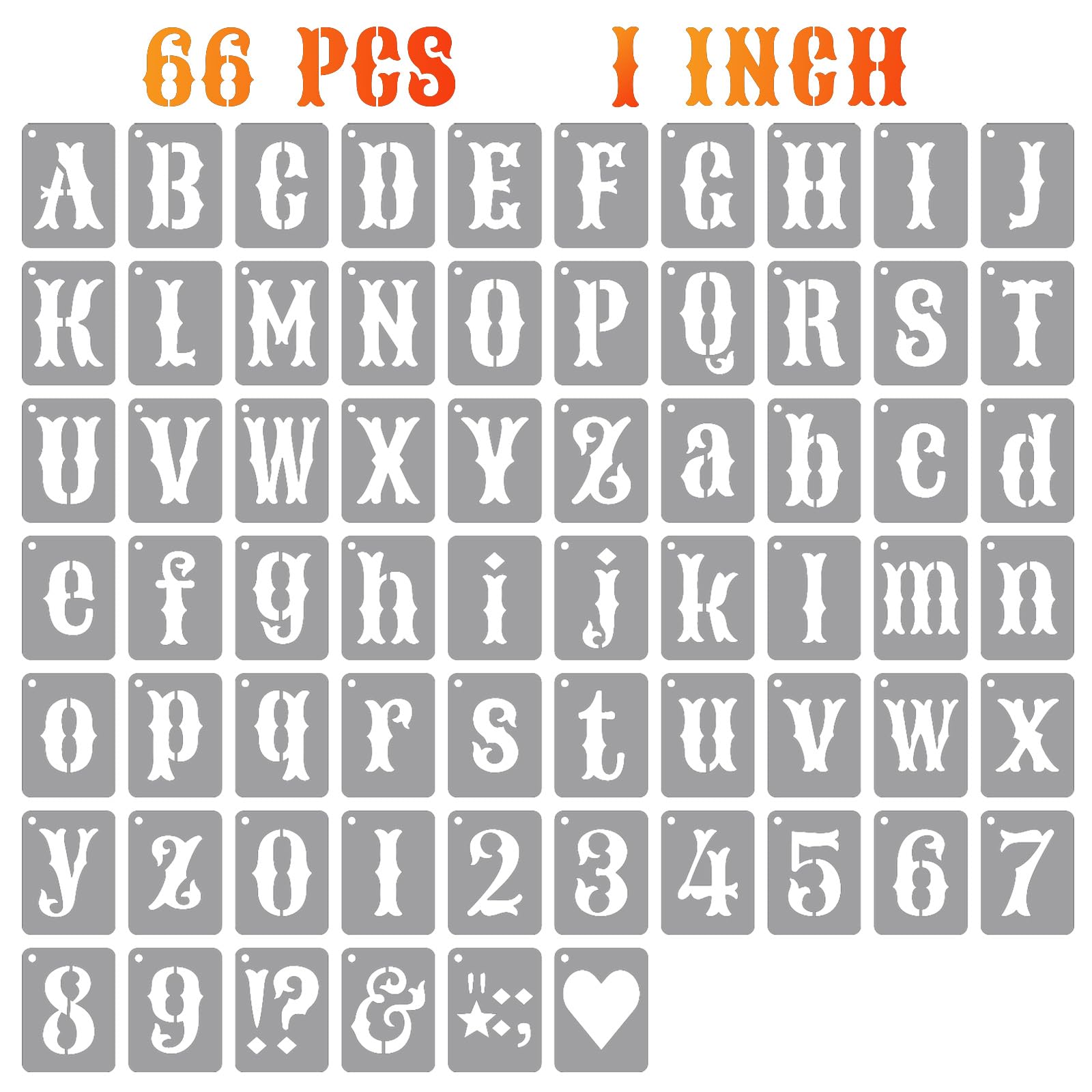 Amazon.com : ASMPIO 1 Inch Alphabet Letter Stencils Kits, 66 Pcs ...
