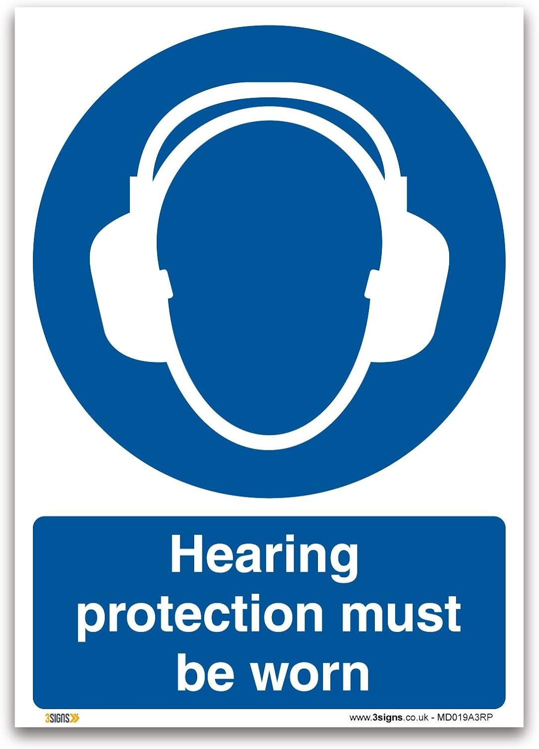 Hearing protection must be worn Sign - A3 1mm Rigid Plastic - Mandatory ...