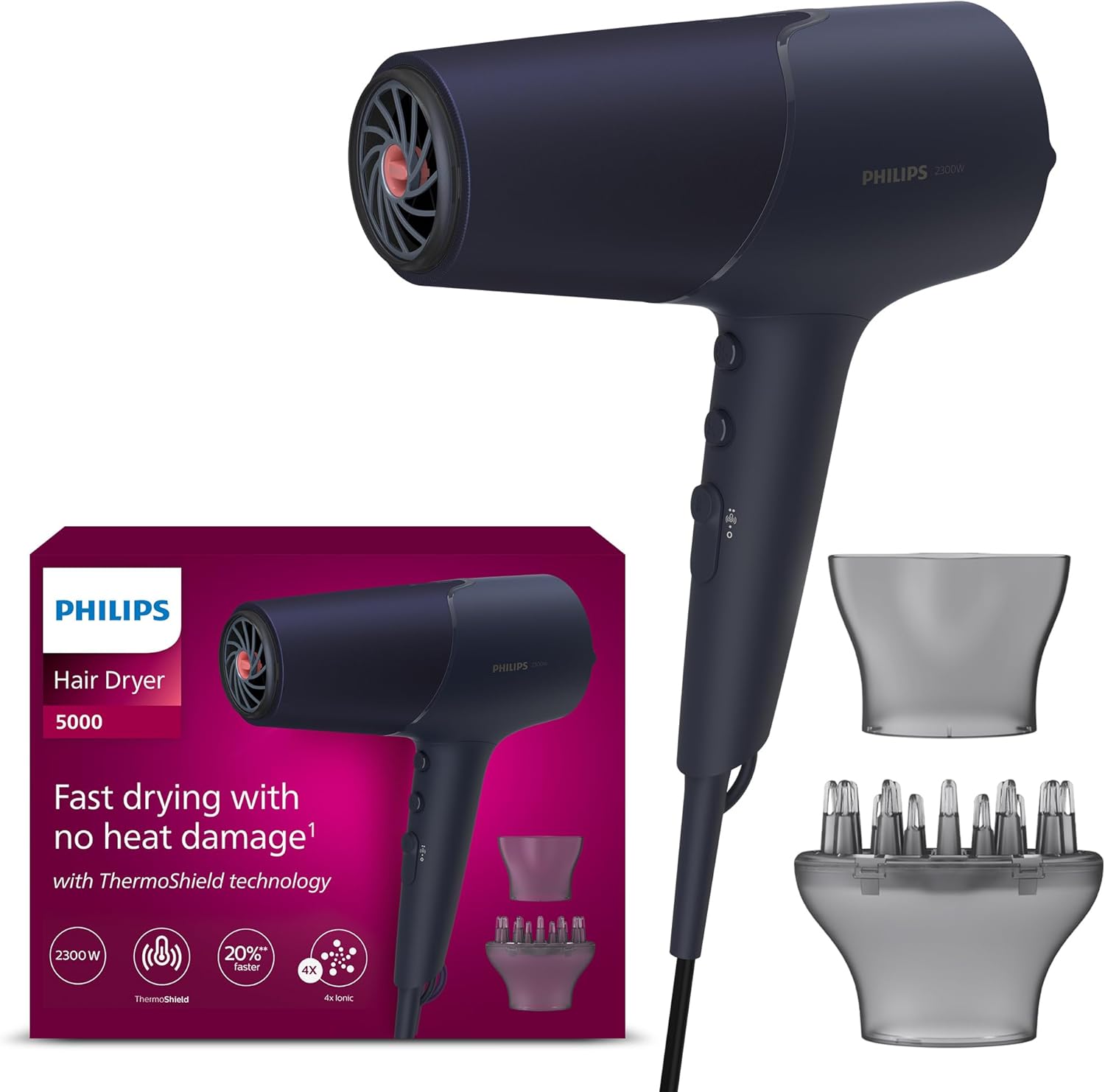 Philips Hair Dryer 5000 Series, ThermoShield Technology, Ionic, with ...