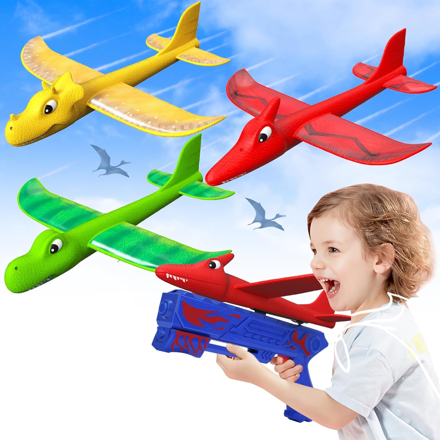 Amazon.com: Lemostaar 3 Pack Dinosaur Airplane Launcher Toys - 2 Flight ...