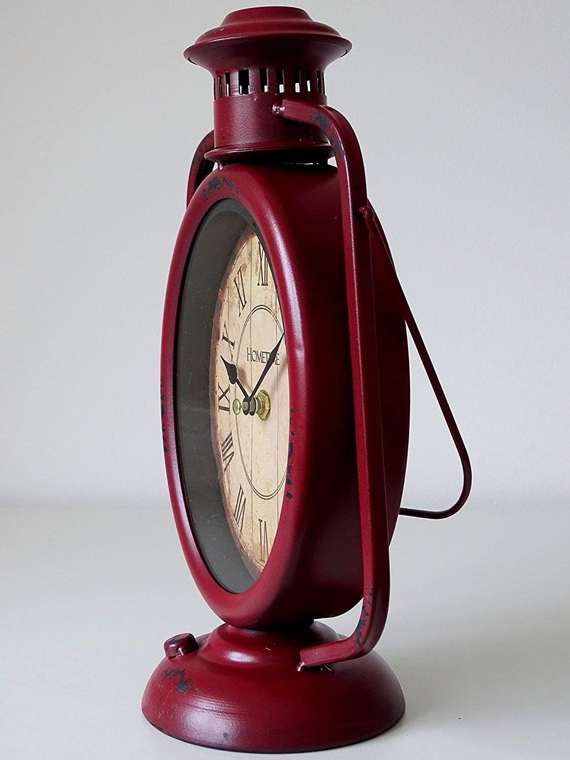 Vintage Retro Style Red Metal Oil Carriage Lantern Lamp Mantel Clock ...