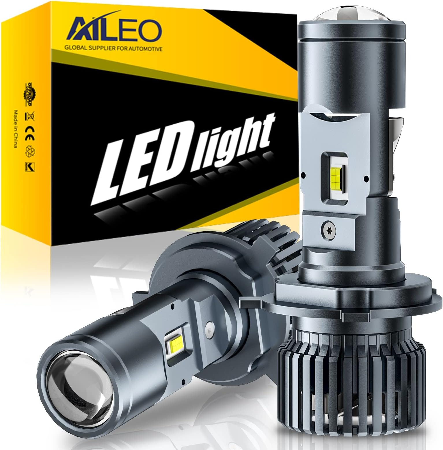 Amazon | AILEO H4 車用 LED プロジェクター レンズ付き ヘッドライト Hi/Lo切替 爆光 6500k 車検対応 LED ...